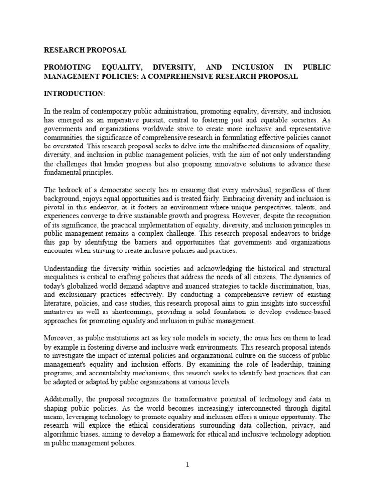 Research Proposal Promoting Equality, Diversity, and Inclusion in Public Management Policies: A ...