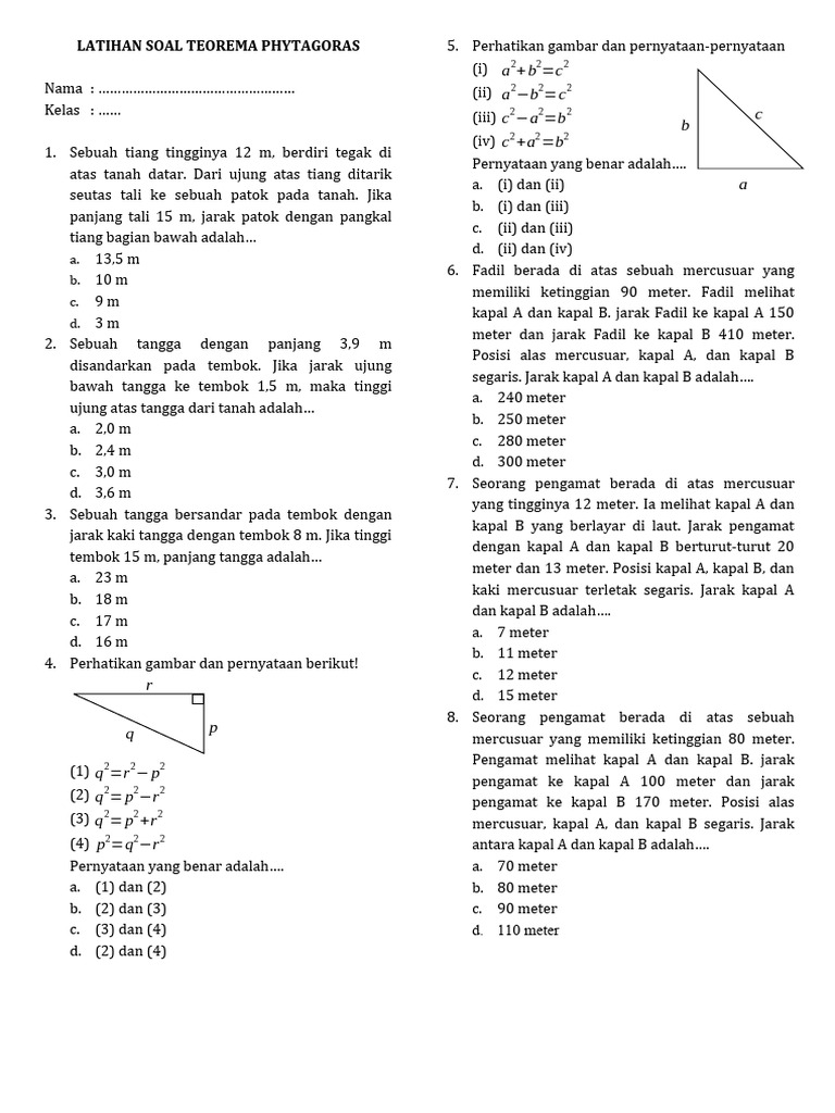 LATIHAN SOAL TEOREMA PHYTAGORAS | PDF