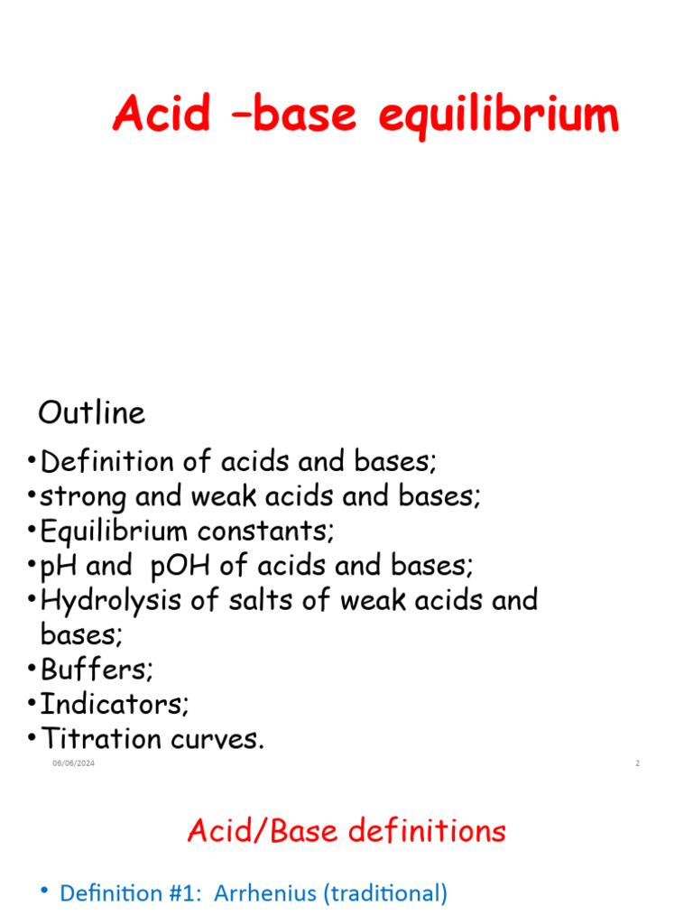 LECTURE 8a Acid - Base Equilibrium-2019 | PDF | Acid | Materials