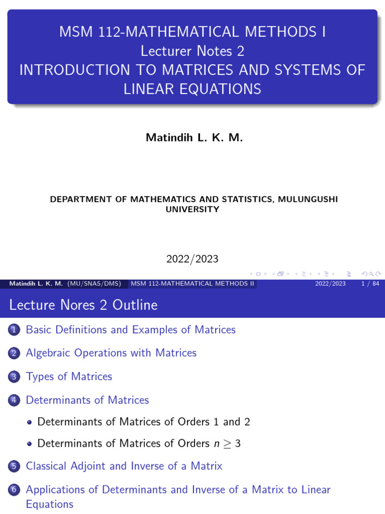 Intro to Matrices & Linear Equations | PDF | Matrix (Mathematics ...