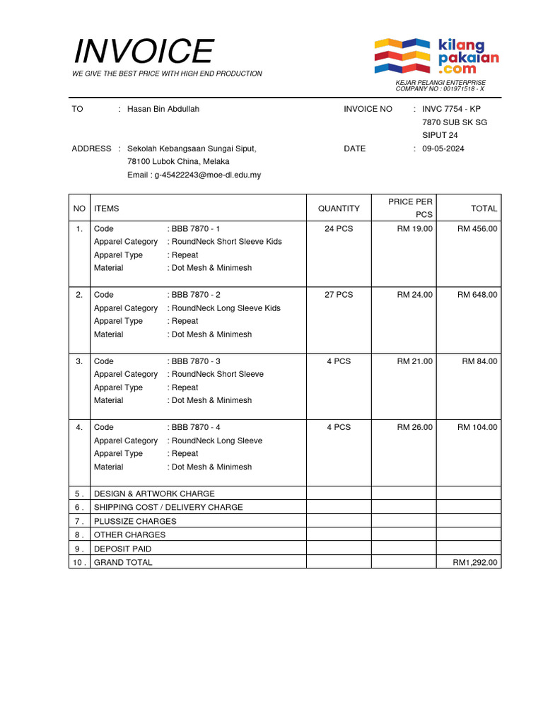 Invc 7754 - KP 7870 Sub SK SG Siput 24 | PDF | Business | Business ...