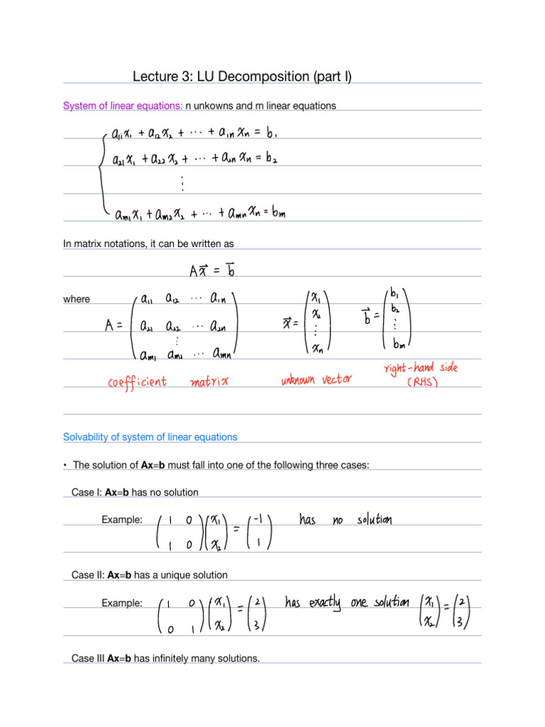 Math3322 3 Lu Decomposition Part I Pdf System Of Linear Equations Mathematical Physics