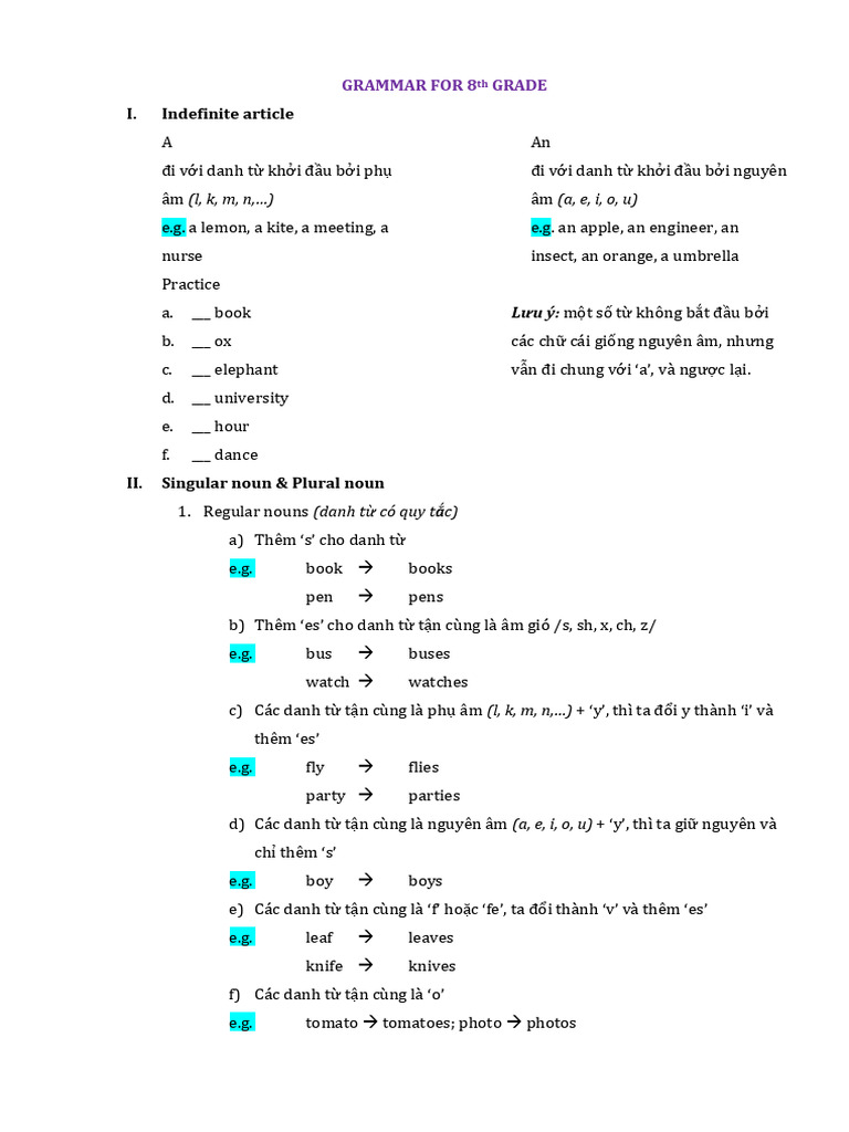 GRAMMAR FOR 8th GRADE | PDF