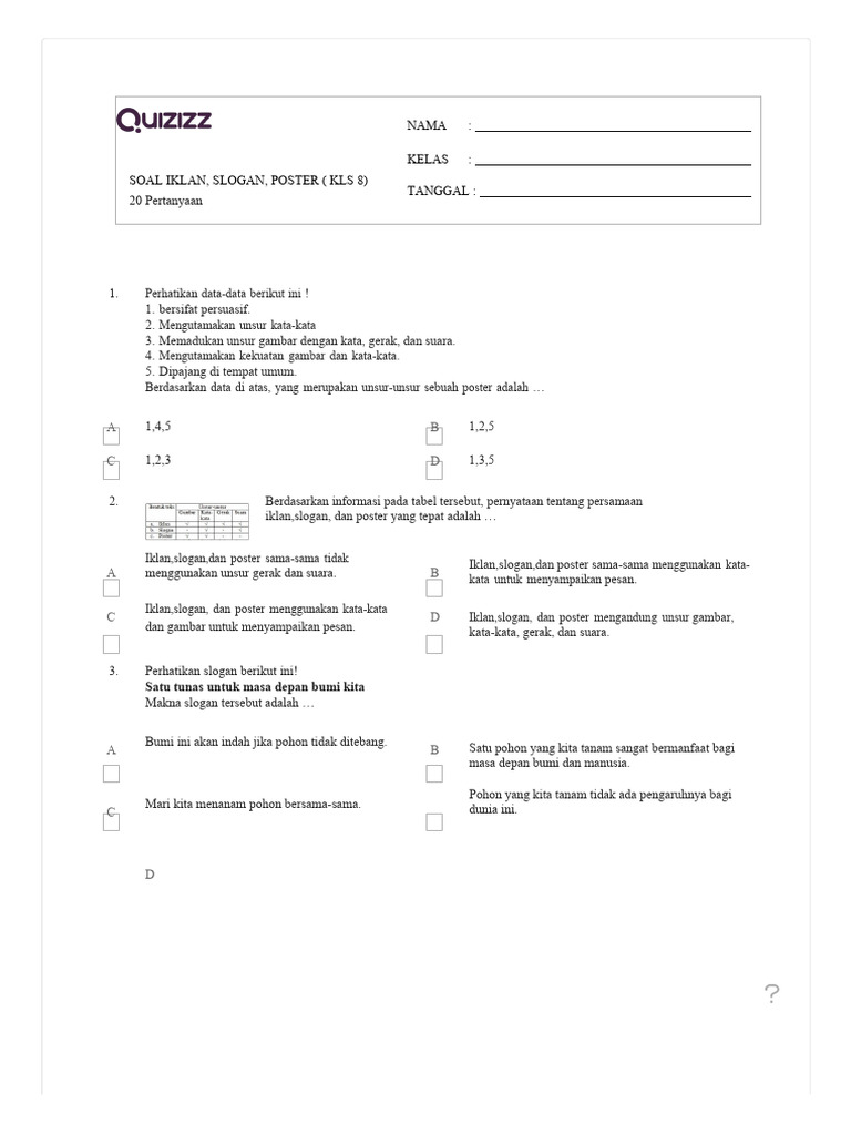 Soal Iklan, Slogan, Poster (KLS 8) | PDF