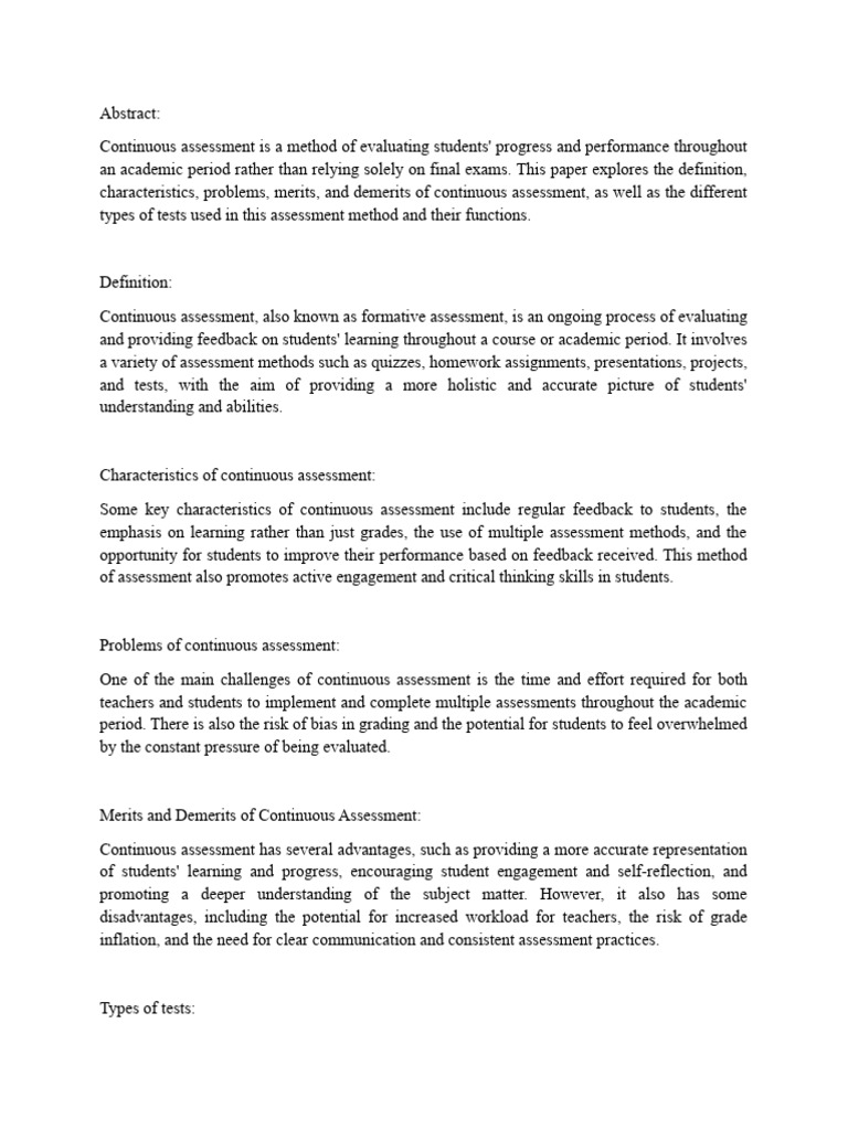 Understanding Continuous Assessment in Education | PDF | Educational ...