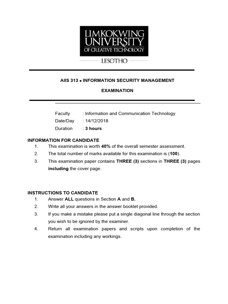 (AICS 313)Information security management | PDF | Information Security | Cryptography