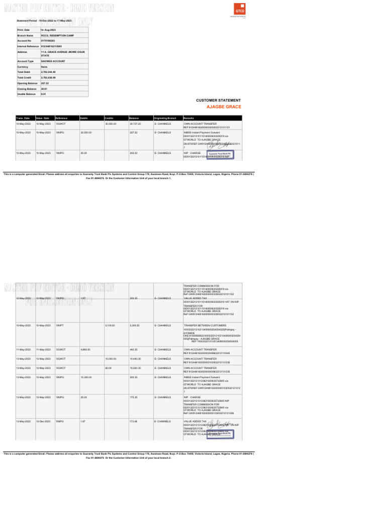 GTB Statement Nigeria | PDF | Payments | Taxes