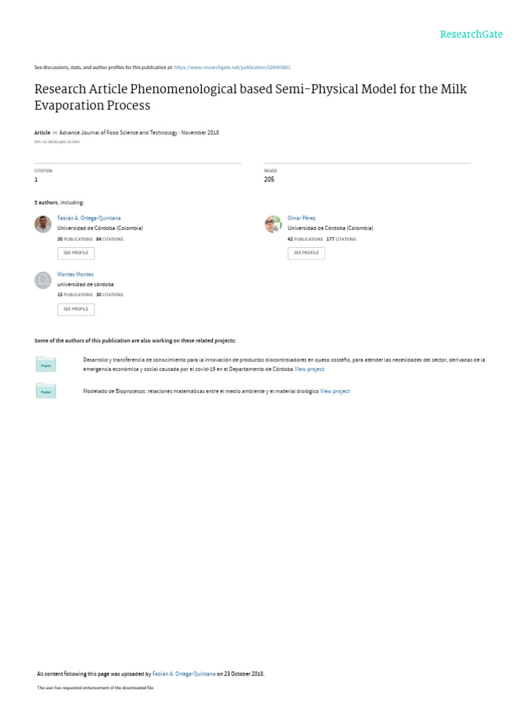 Phenomenological Based Semi-Physical Model For The Milk Evaporation Process | PDF | Heat ...