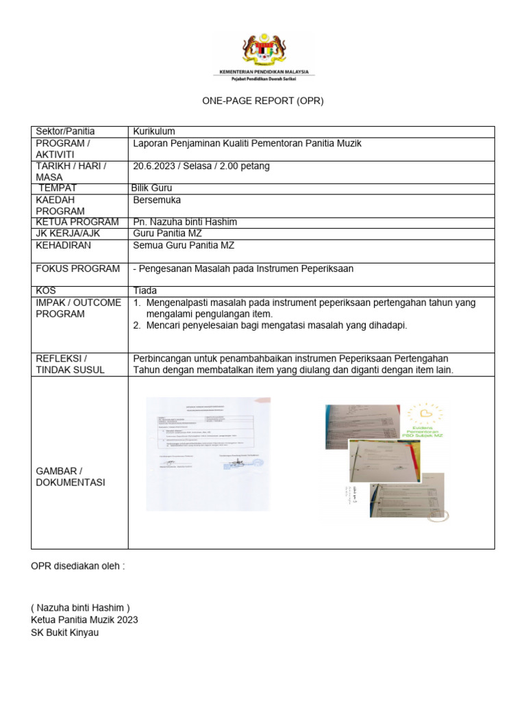 OPR LAPORAN PEMENTORAN PENGESANAN PANITIA MZ | PDF