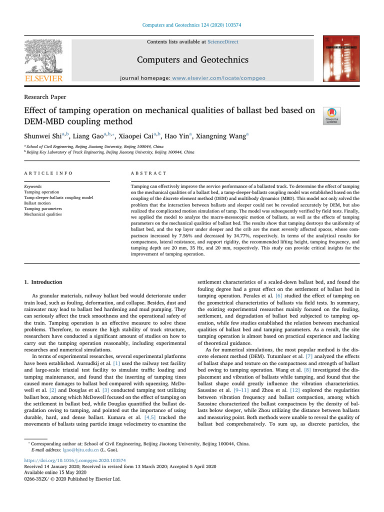 Shi Et Al. - Effect of Tamping Operation On Mechanical Qualities of ...