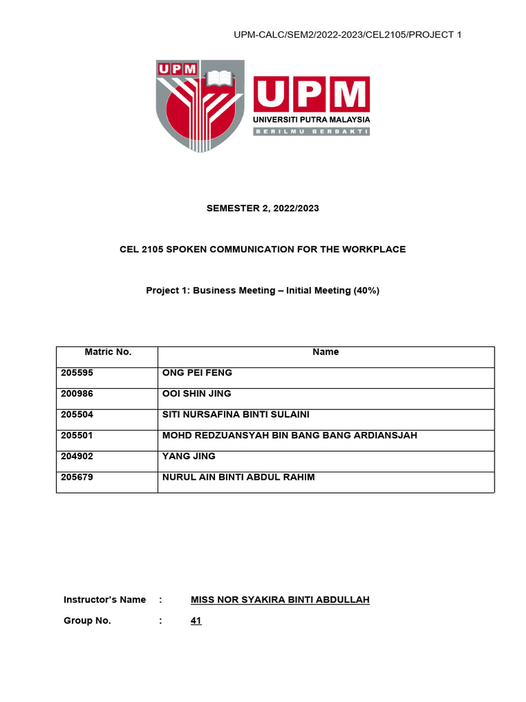 Business Meeting Project For Cel2105 Pdf Organizational Behavior
