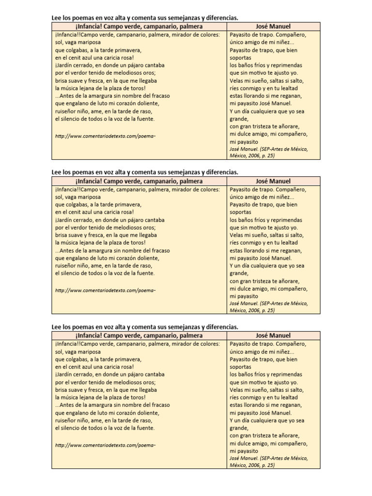 Lee Los Poemas en Voz Alta y Comenta Sus Semejanzas y Diferencias | PDF ...