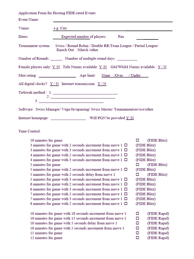 FIDE Event Hosting Application | PDF | Chess | Sports