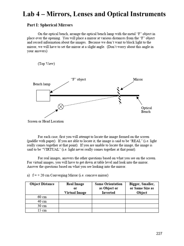 8B - Lab 4 - Mirrors, Lenses and Optical Instruments | PDF | Mirror ...