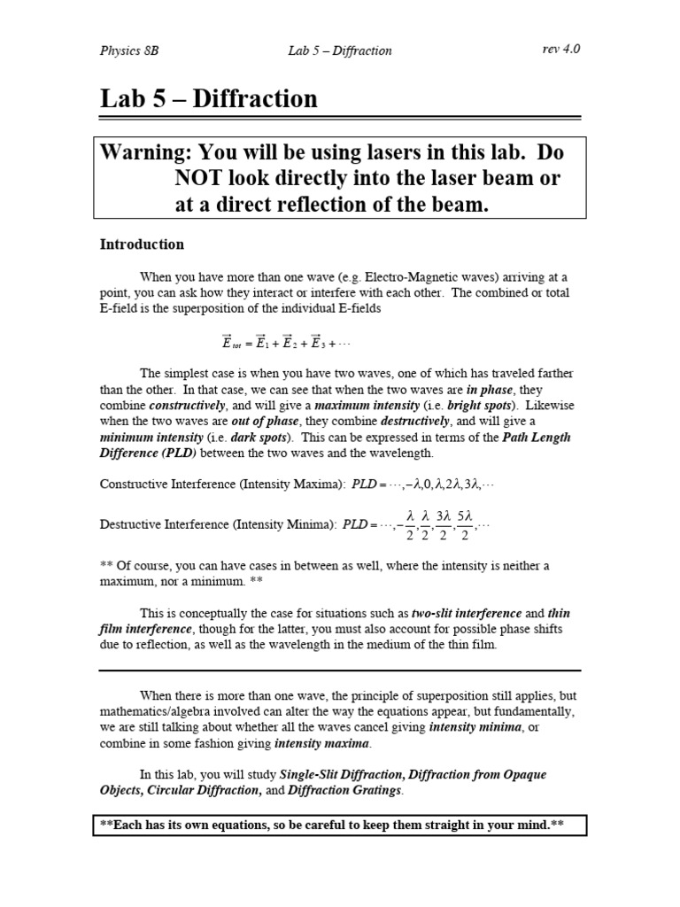 8B - Lab 5 - Diffraction | PDF | Diffraction | Wavelength