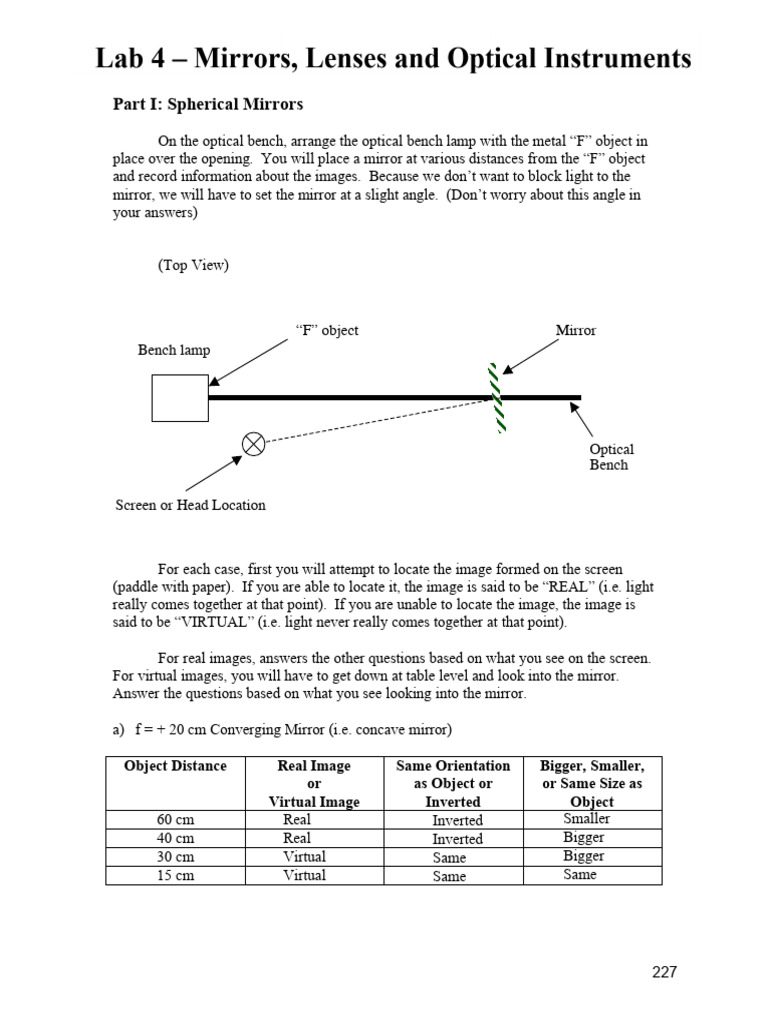 8B - Lab 4 - Mirrors, Lenses and Optical Instruments | PDF | Mirror ...