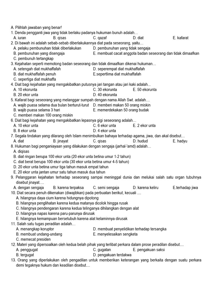 Ulangan Fikih - Ma - KLS 11 - Pak Mu'min | PDF | Hukum