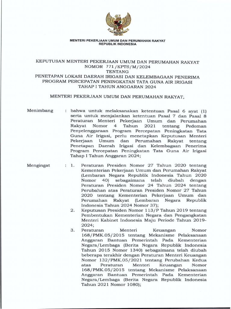 Kepmen P3-TGAI Tahap I Nomor 771 Tahun 2024 - 1 | PDF