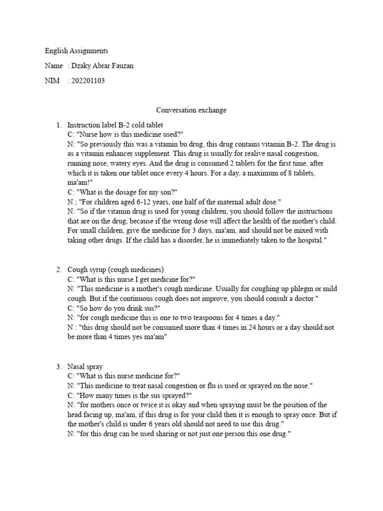 English Assignments_Dzaky Abrar Fauzan_202201103_2C | PDF | Medical ...