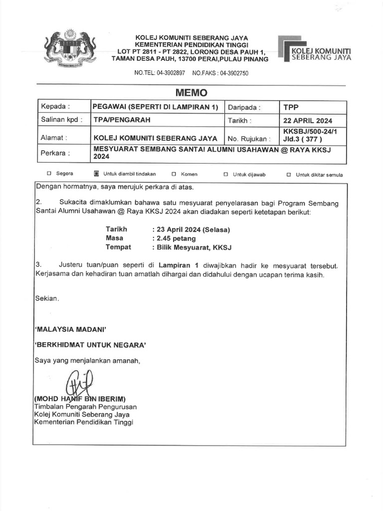 Memo Mesy Raya KKSJ 2024 | PDF