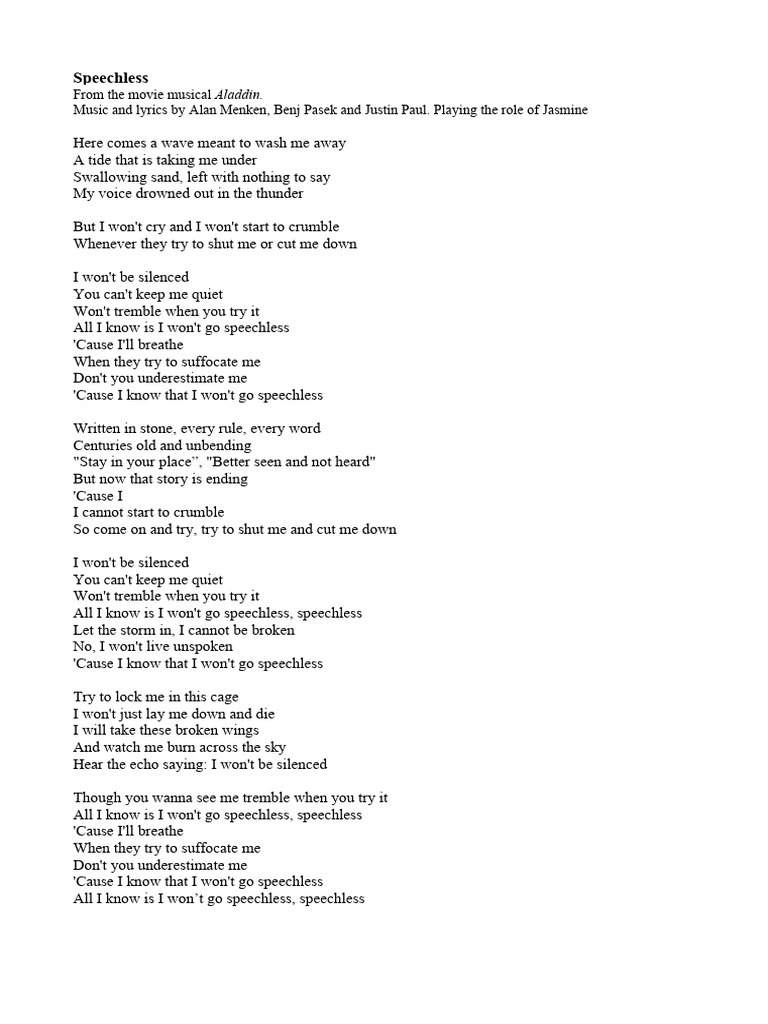 Speechless Lyrics | PDF