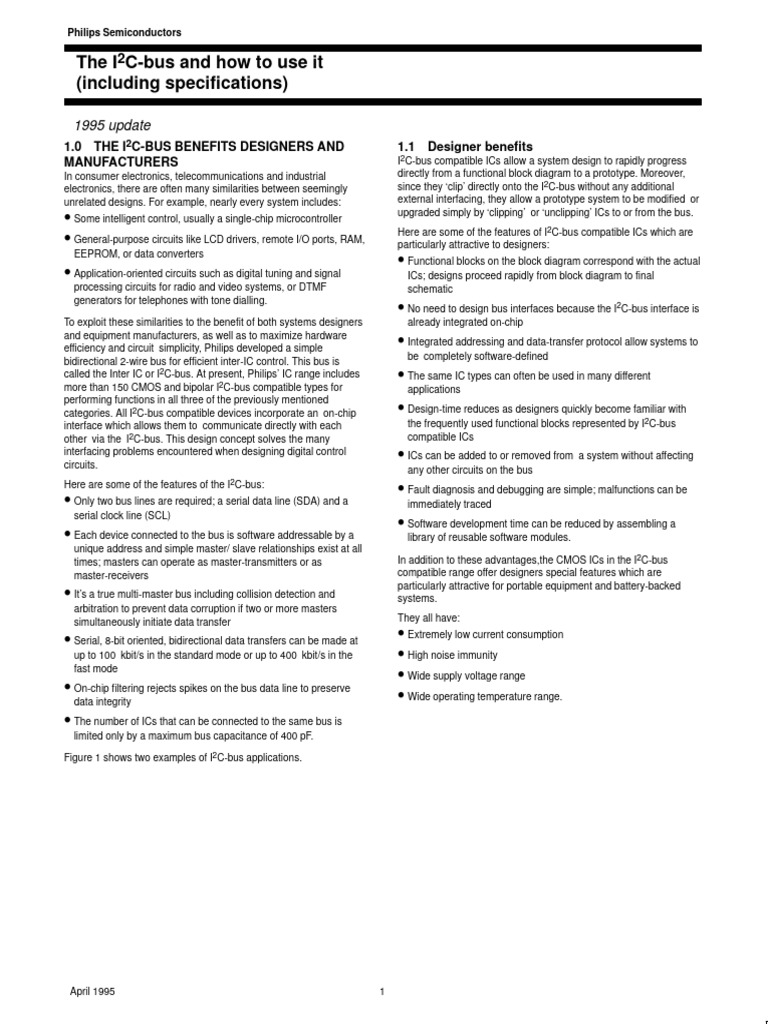 I2c Bus Specification 1995 | PDF | Telecommunications | Digital Technology