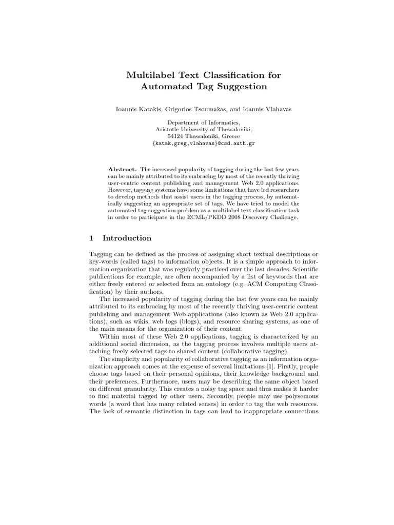 katakis_ecmlpkdd08_challenge | PDF | Tag (Metadata) | Statistical Classification
