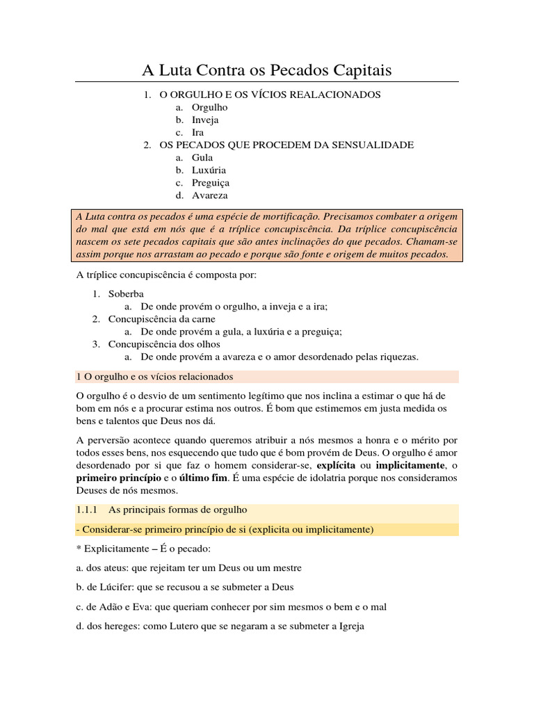 A Luta Contra os pecados capitais | PDF | Pecado | Sete Pecados Capitais A Luta Contra os pecados capitais | PDF | Pecado | Sete Pecados Capitais