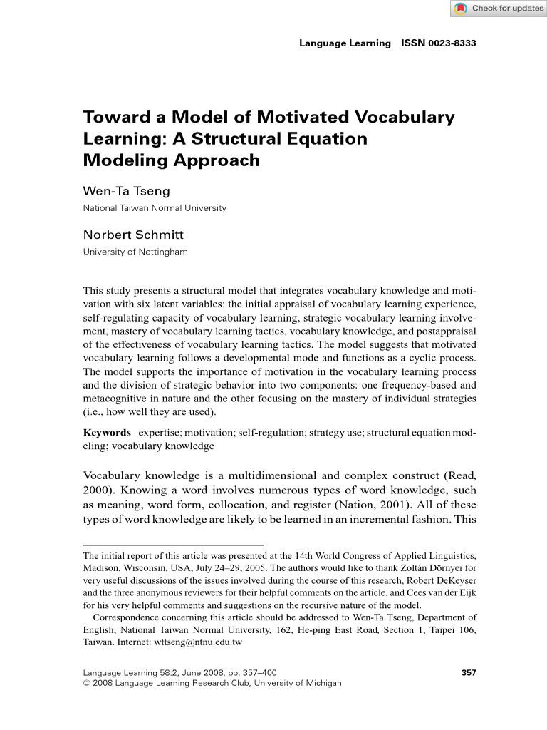 Language Learning - 2008 - Tseng - Toward A Model of Motivated ...