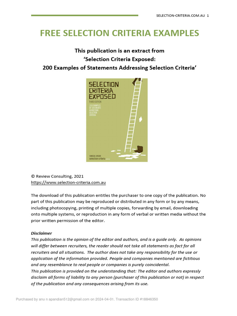 Selection Criteria Examples V4.1 | PDF | Occupational Safety And Health | Safety