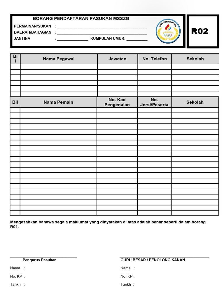 Borang R02 MSS Zon Gadong | PDF