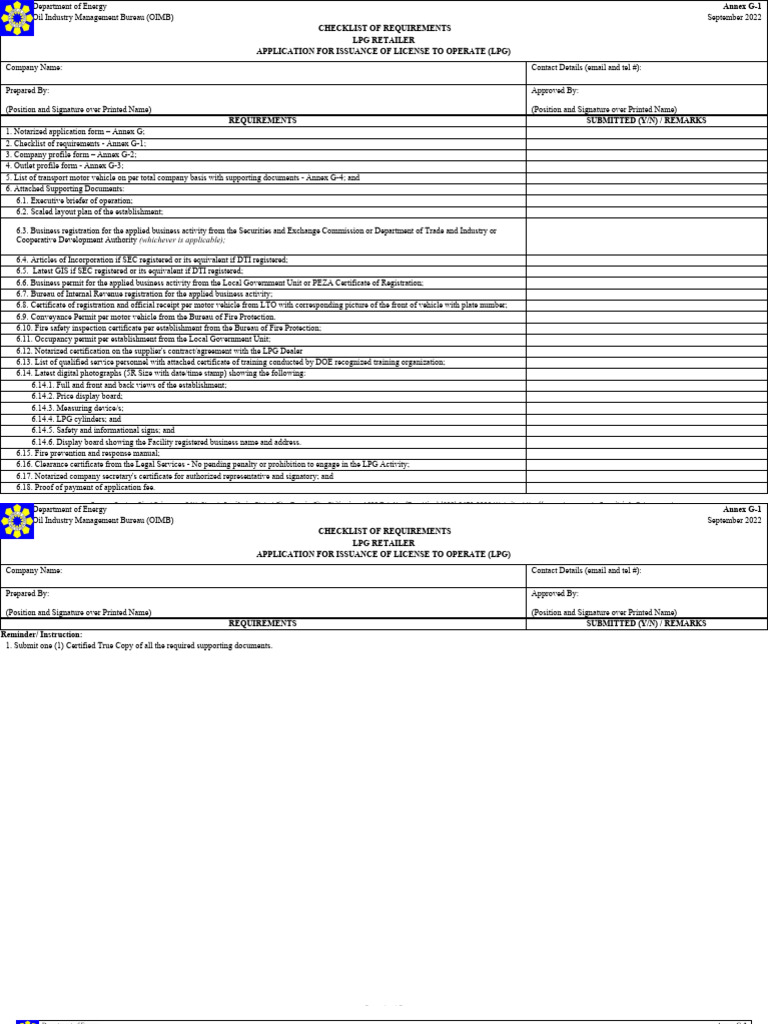 Annexes G-1 To G-5 - LTO (LPG) - Retailer - FNL - 1663806315 | PDF | Business