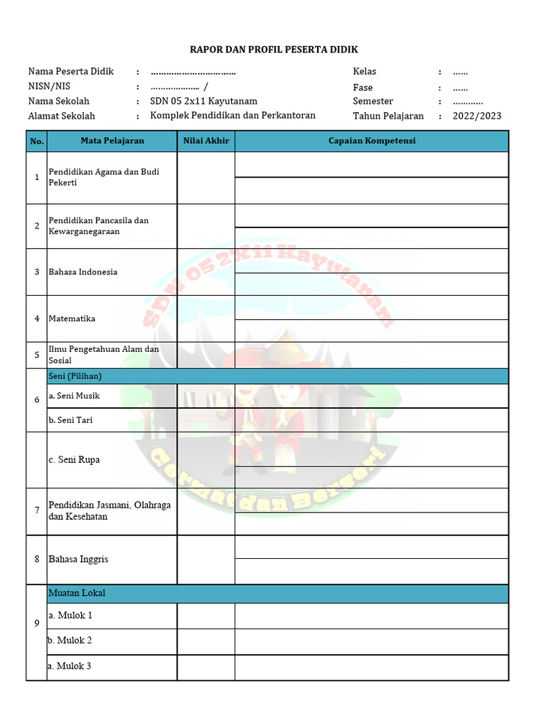 Format Rapor Kumer | PDF