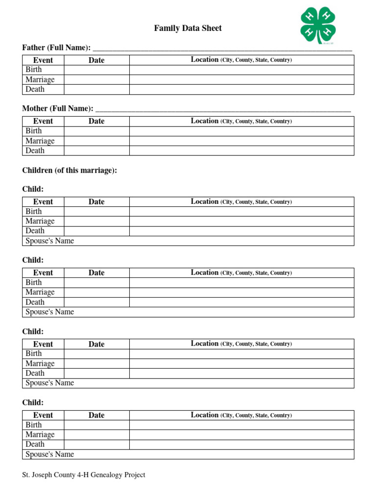 St. Joseph County Genealogy Data Sheet | PDF | Politics | Social Science