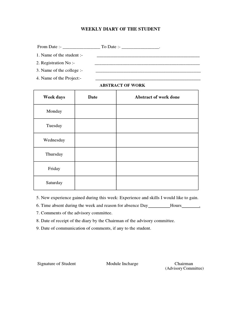 WEEKLY DIARY For PPM | PDF