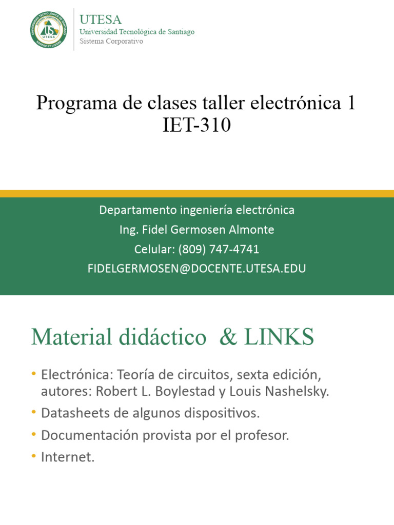 Programa de Clases Taller Electrã Nica 1 2 | PDF | Transistor de unión ...