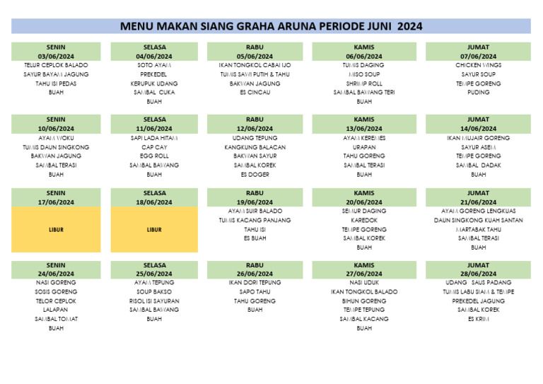 Contoh Menu 1 Bulan | PDF