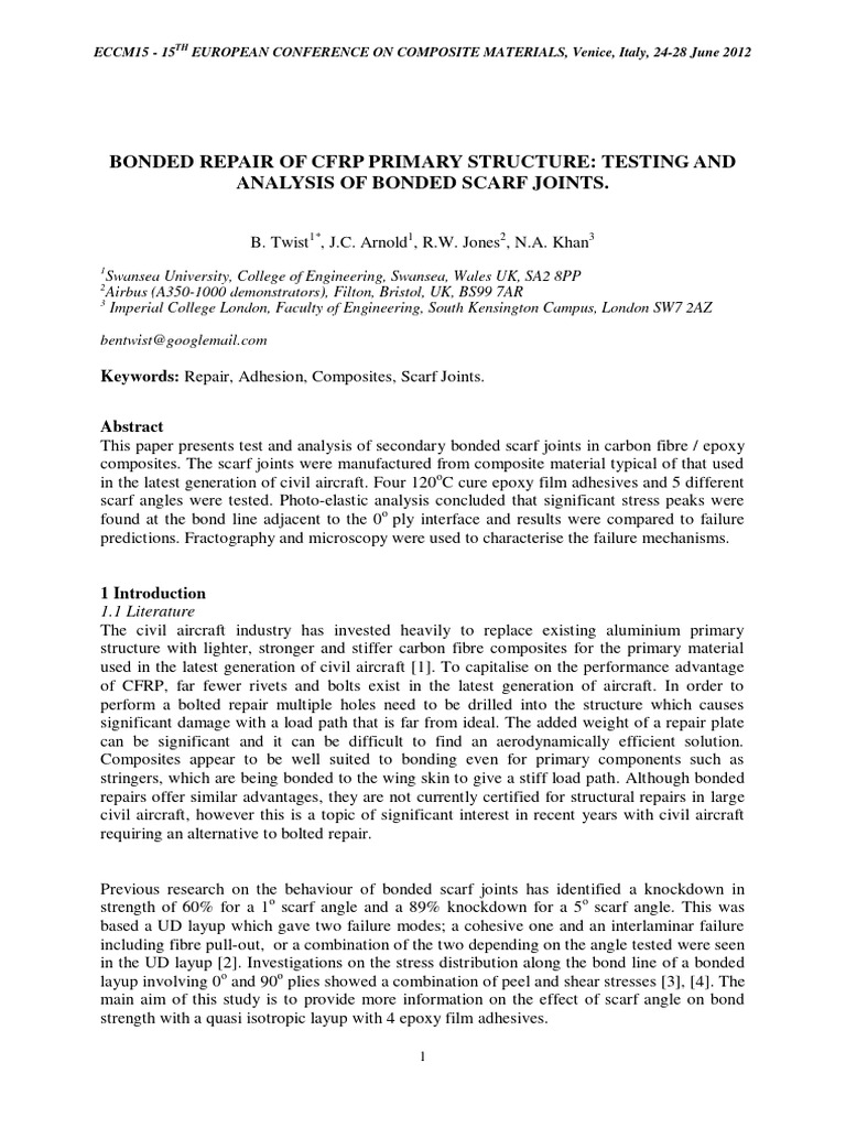 Bonded Repair Of Cfrp Primary Structure Testing And Analysis Of Bonded