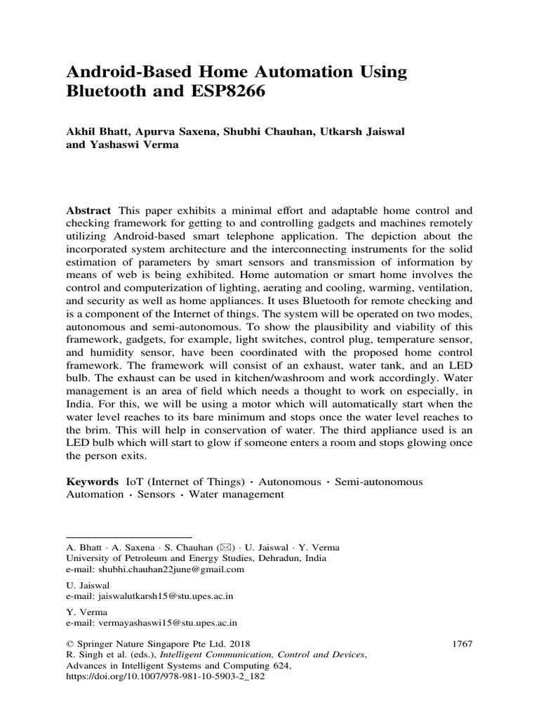 Android Based Home Automation Using Bluetooth And Esp8266 Pdf Internet Of Things Home