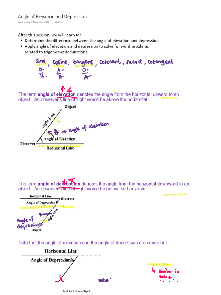 Angles of Elevation and Depression Explained | PDF