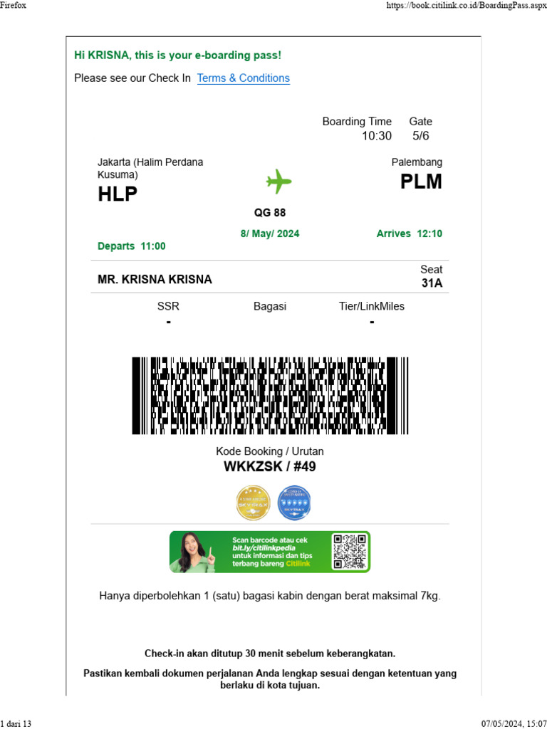 BoardingPass Citilink | PDF