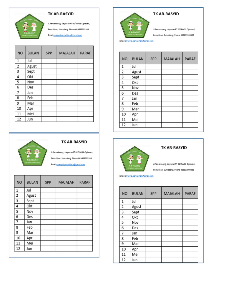 Contoh Kartu SPP | PDF