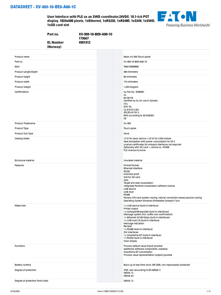 Eaton 25449964 XV 303 10 BE0 A00 1C en - GB | PDF | Insulator (Electricity) | Programmable Logic ...