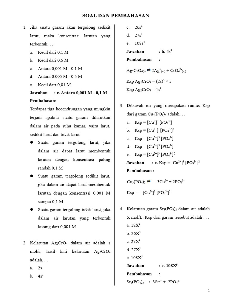 Ksp dan Kelarutan Garam dalam Larutan | PDF
