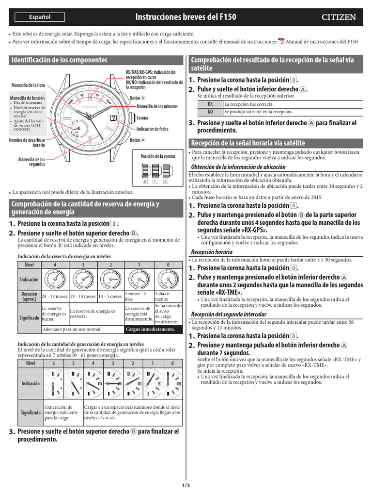 Manual para Configurar Hora de Reloj Eco Drive 150 | PDF | Reloj | Hora