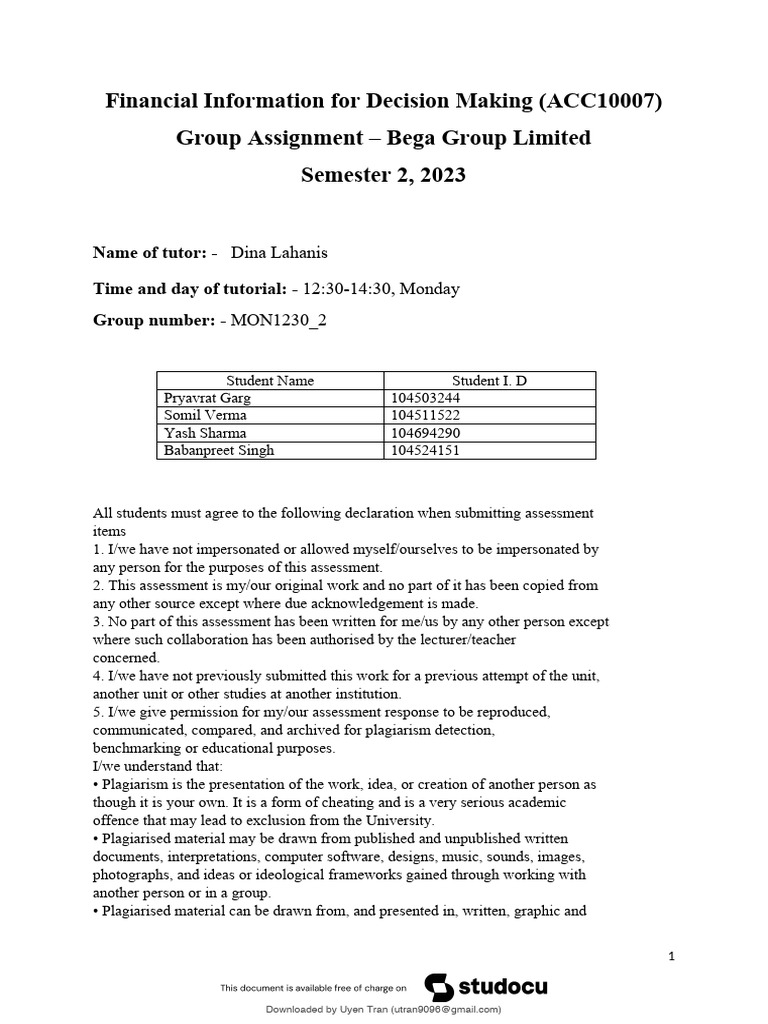 Acc10007 Group Assignment Company Analysis | PDF | Debt | Mergers And ...