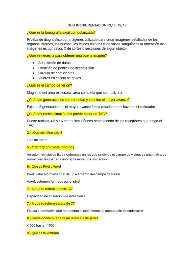 Preguntas Examen Instrumentacion 2 | PDF | Ct Scan | Rayo X