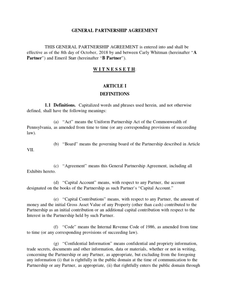 General Partnership Agreement Template | PDF | Partnership | Taxes