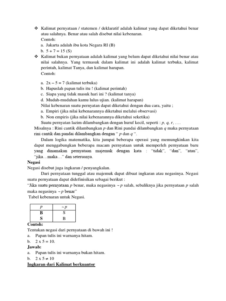 Logika Matematika dan Negasi | PDF | Kajian Bahasa Asing | Metode ...