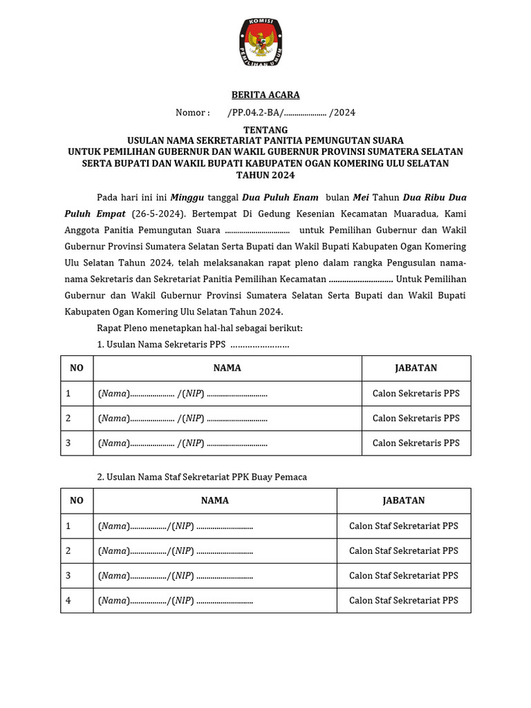 Format B.A. Usulan Sekretariat PPS 2024 | PDF | Griya & Taman
